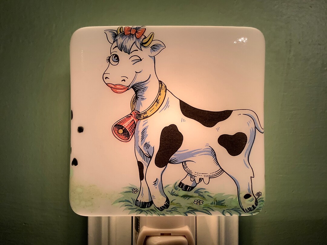 Whimsical Cow Fused Glass Plug in Farm Night Light With Draped Sides ...