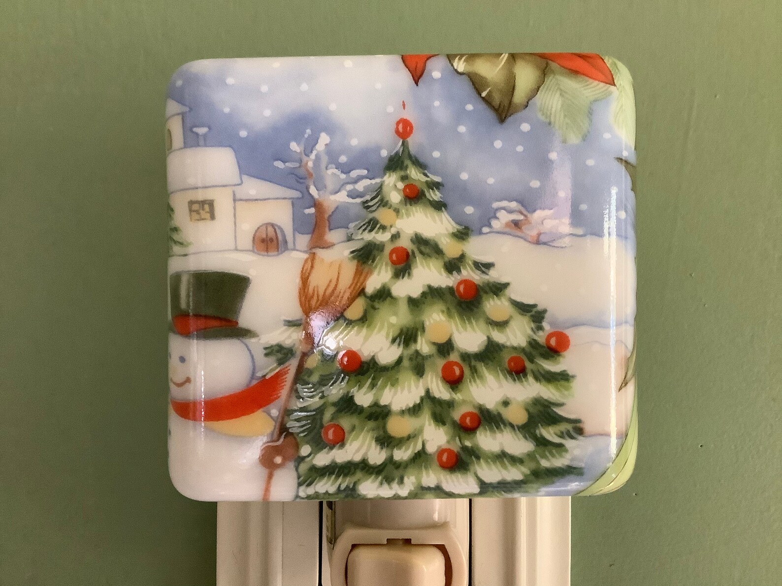 Snowman Fused Glass Plug in Christmas Night Light With Draped - Etsy