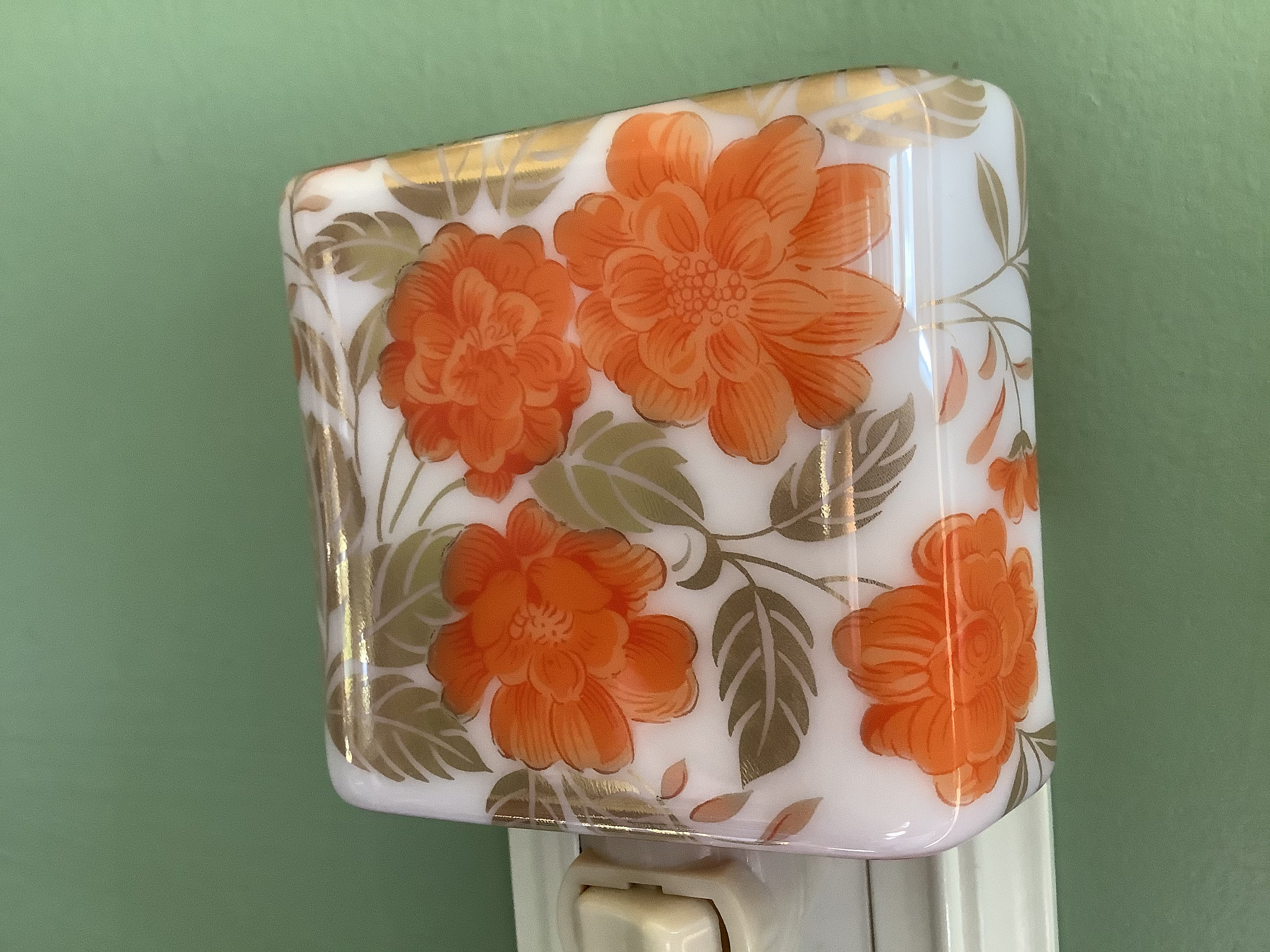 Orange Floral Spray Fused Glass Plug in Flower Night Light With Draped ...