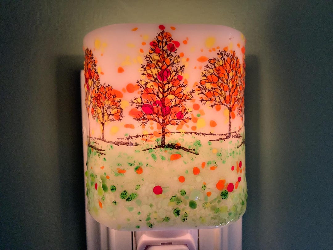Fabulous Fall Foliage Field Fused Glass Plug in Autumn Draped Curved ...