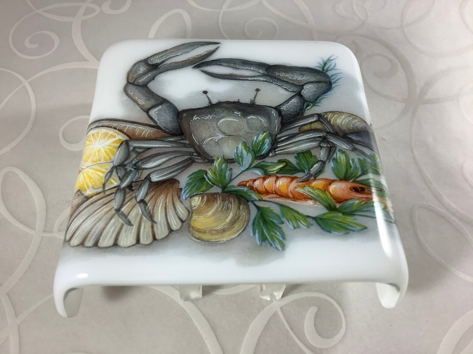 Crab Feast Fused Glass Plug in Kitchen Night Light With Draped Sides ...