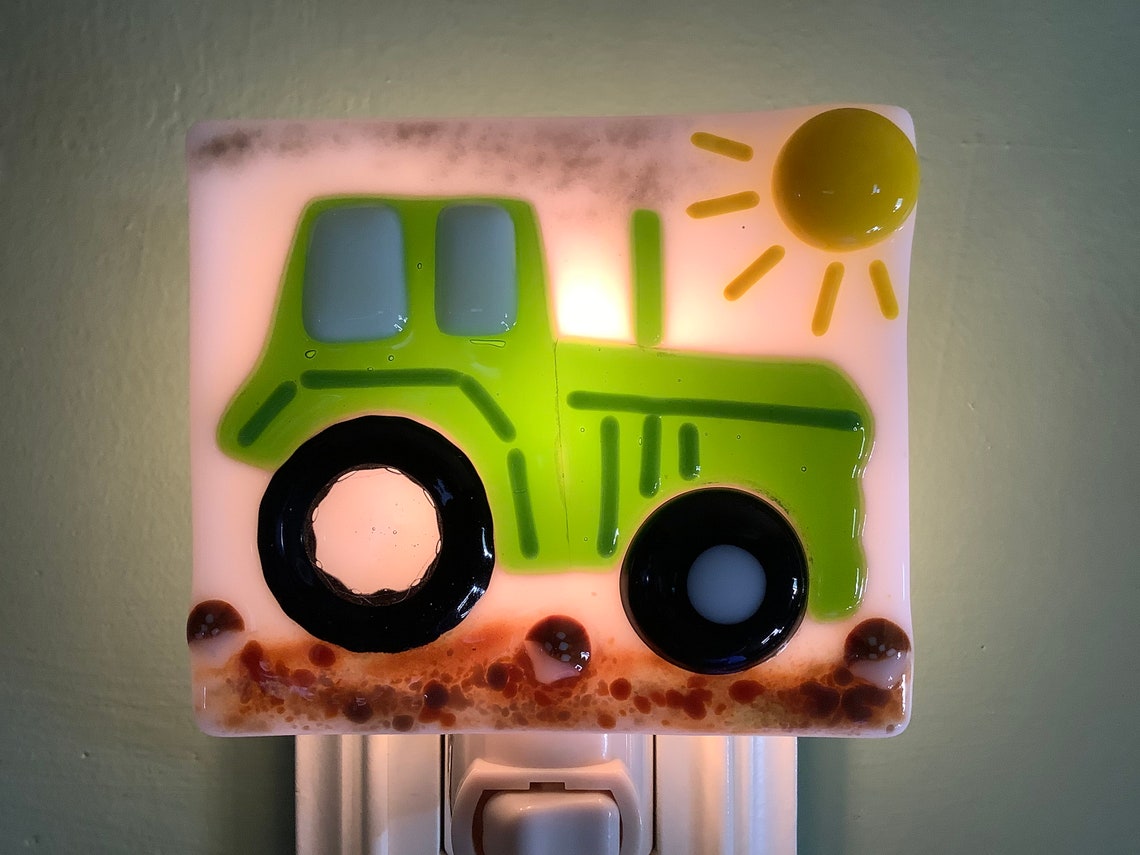 1 Big Green Tractor Fused Glass Plug in Wall Farm Night Light - Etsy