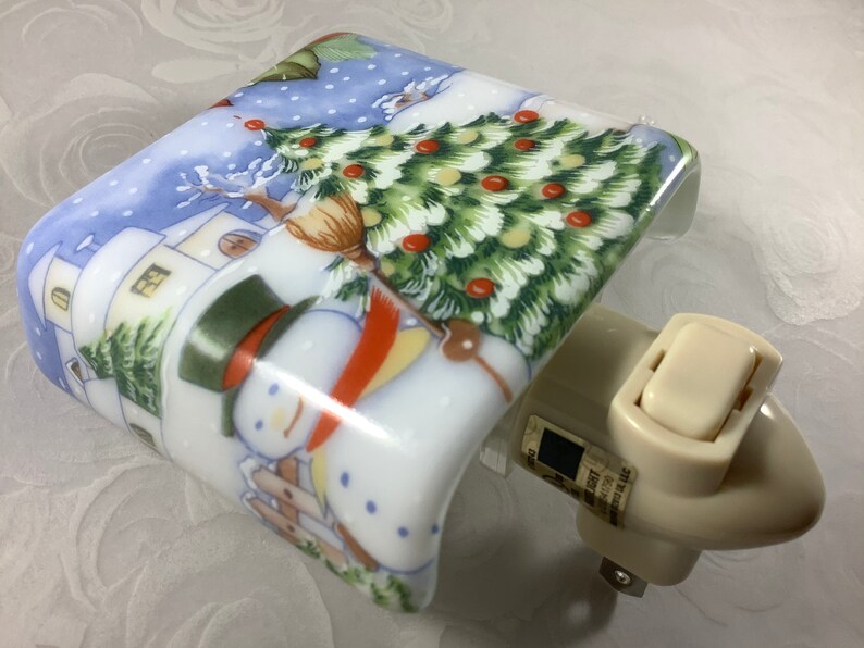 Snowman Fused Glass Plug in Christmas Night Light With Draped - Etsy