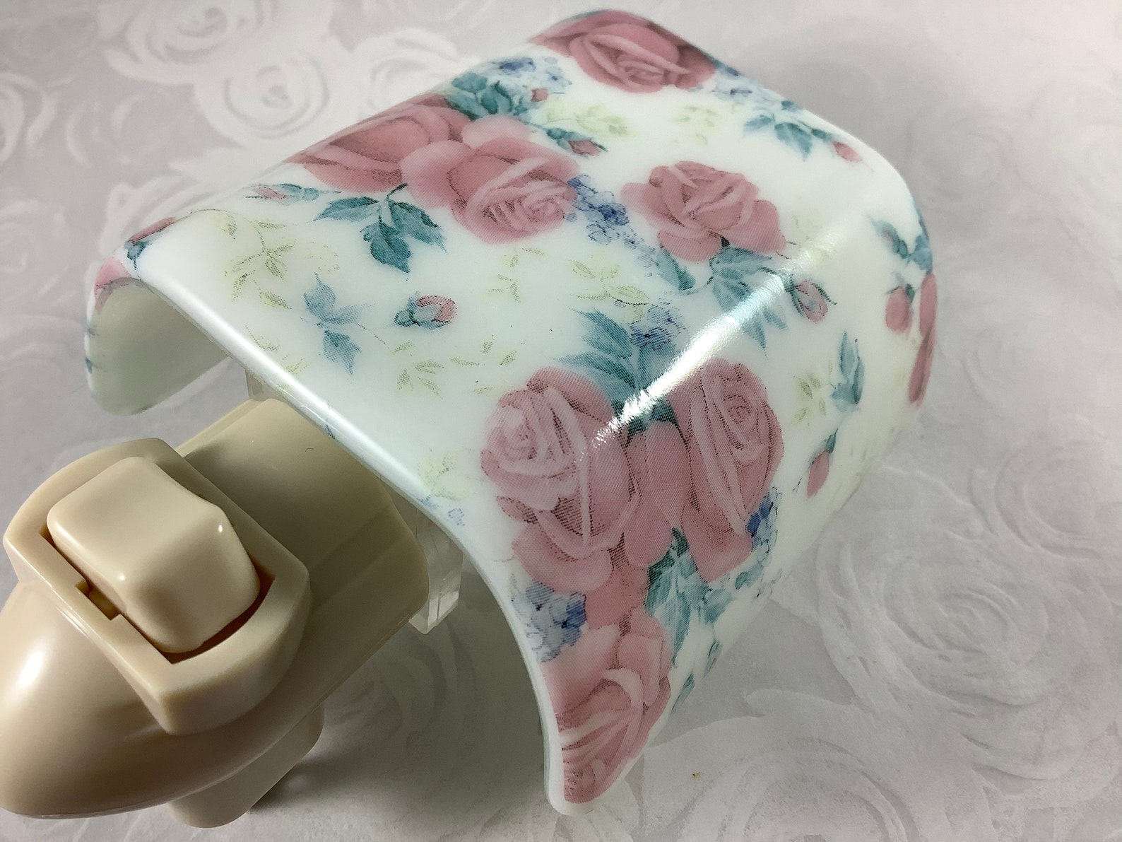 Pink Rose Floral Fused Glass Plug in Flower Night Light With - Etsy