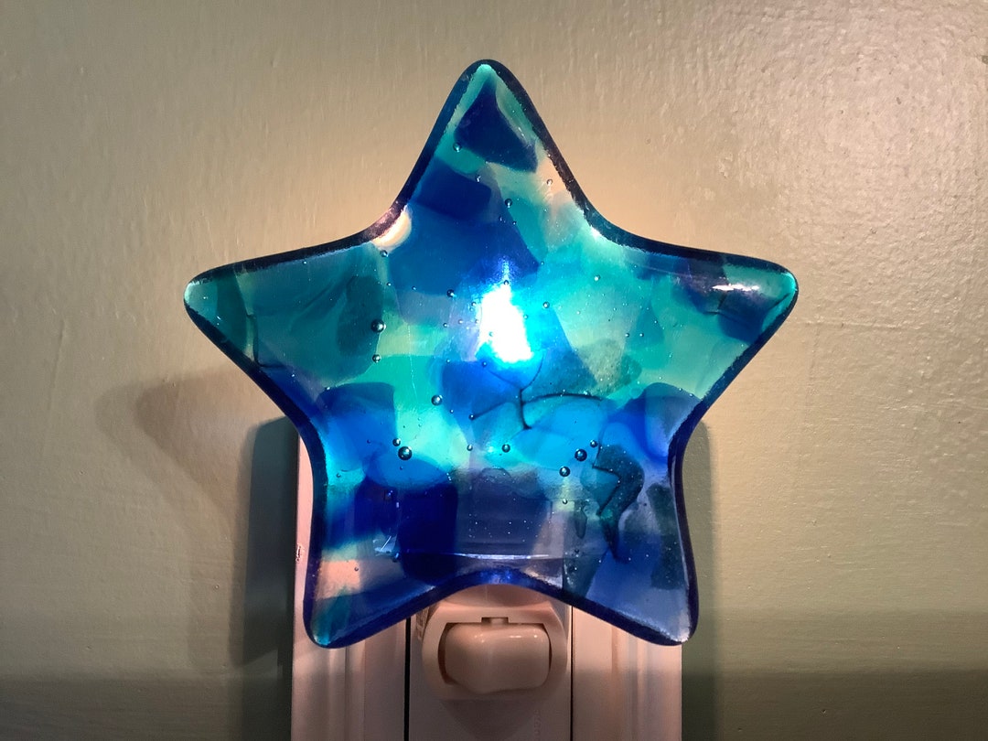 1 Blue Star Fused Glass Plug in Night Light - Etsy