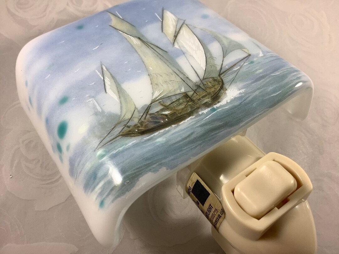 1 Sailboat Fused Glass Plug in Sailing Night Light With Draped Sides ...
