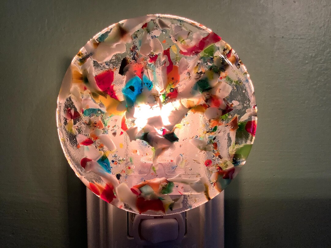 Colorful Fused Glass Round Plug in Night Light - Etsy