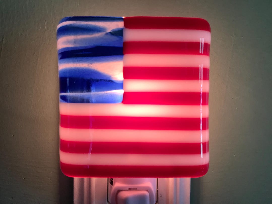 4th of July Fused Glass Plug in USA Flag Night Light With Draped Sides ...