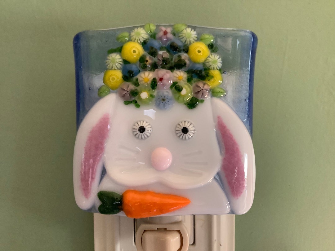 1 Easter Bunny Face Fused Glass Rabbit With Murrini Flower Hat Peter ...