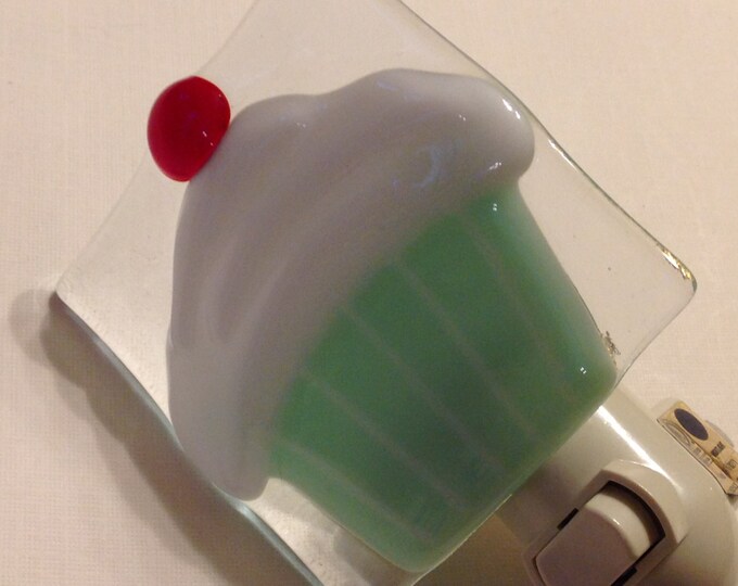 Cupcake Baker Yummy Night Light Fused Glass Cherry on - Etsy