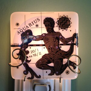 Aquarius Zodiac Horoscope Sign Fused Glass Night Lights or Changeable ...