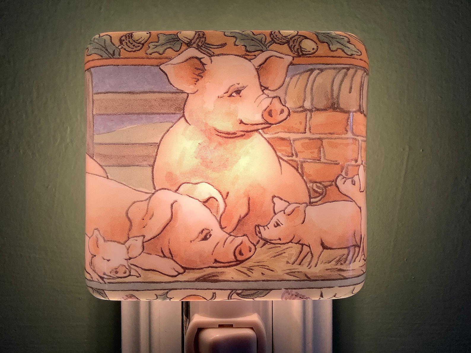 Pigs Fused Glass Plug in Farm Animal Night Light With Draped - Etsy