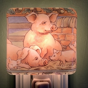 Pigs Fused Glass Plug in Farm Animal Night Light With Draped Curved ...