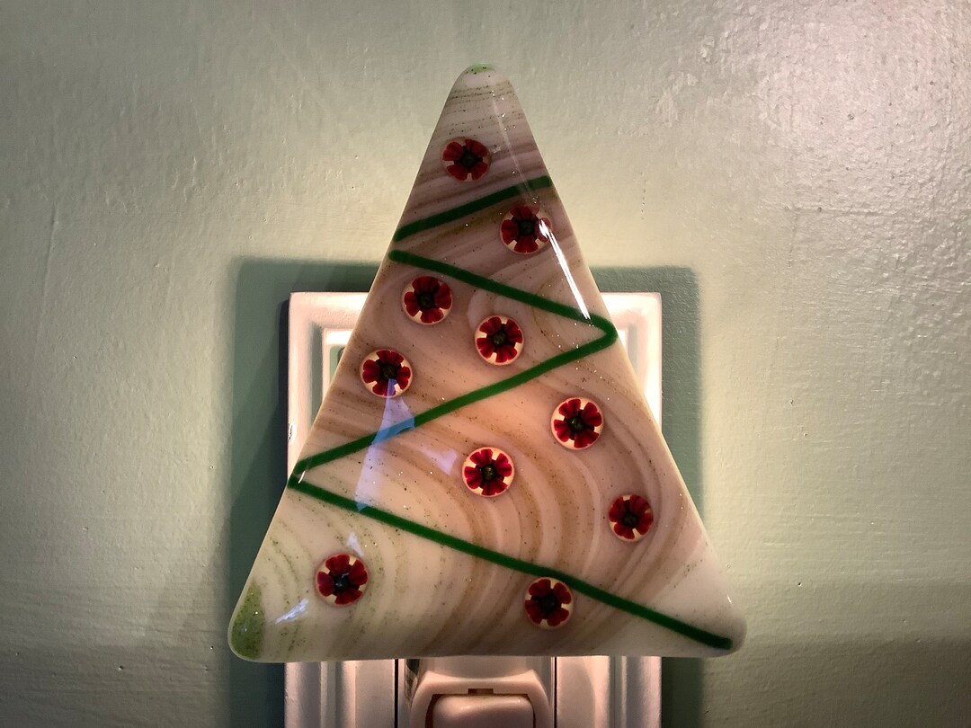 1 Holiday Christmas Tree Fused Glass Plug in Night Light - Etsy