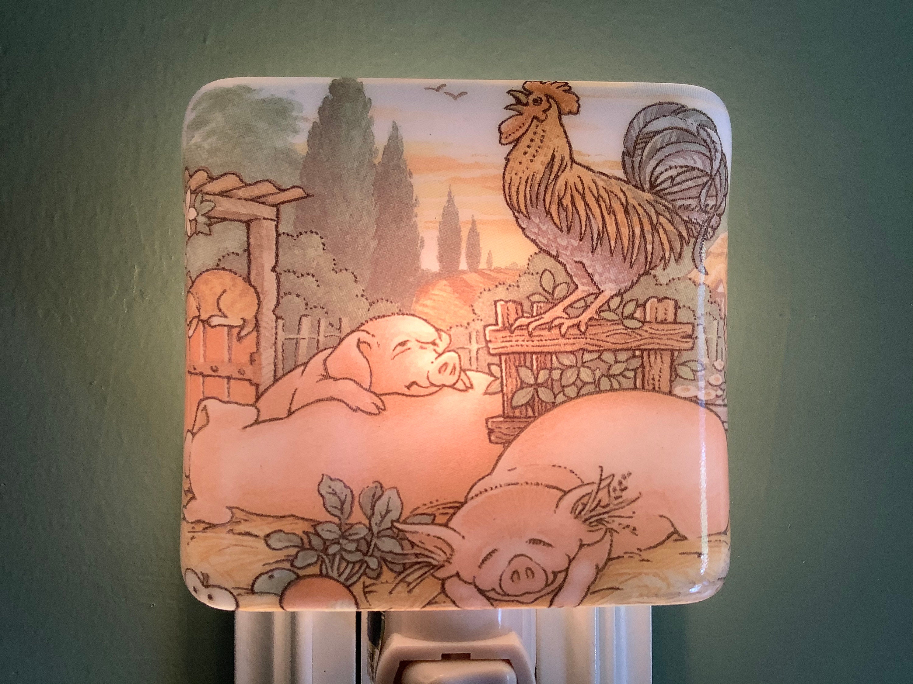Pigs Fused Glass Plug In Farm Animal Night Light with Draped | Etsy
