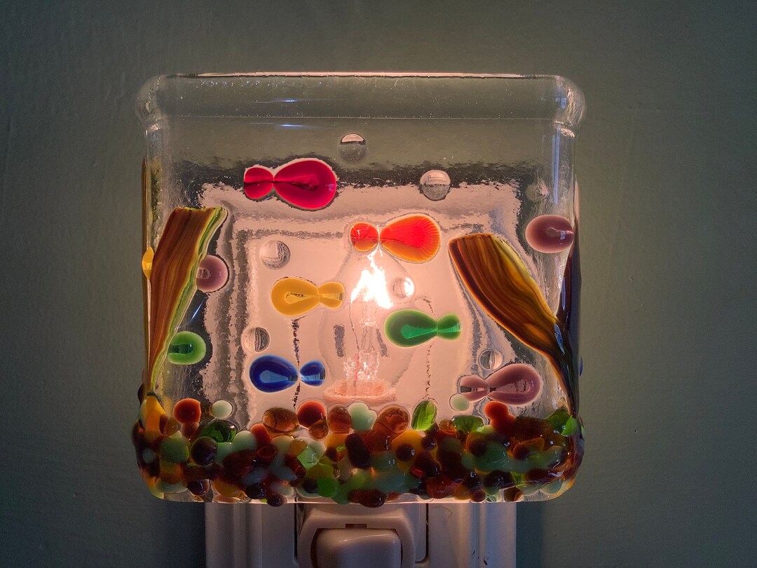 1 Fish Tank Fused Glass Night Light Plug in Wall Outlet Sconce With ...
