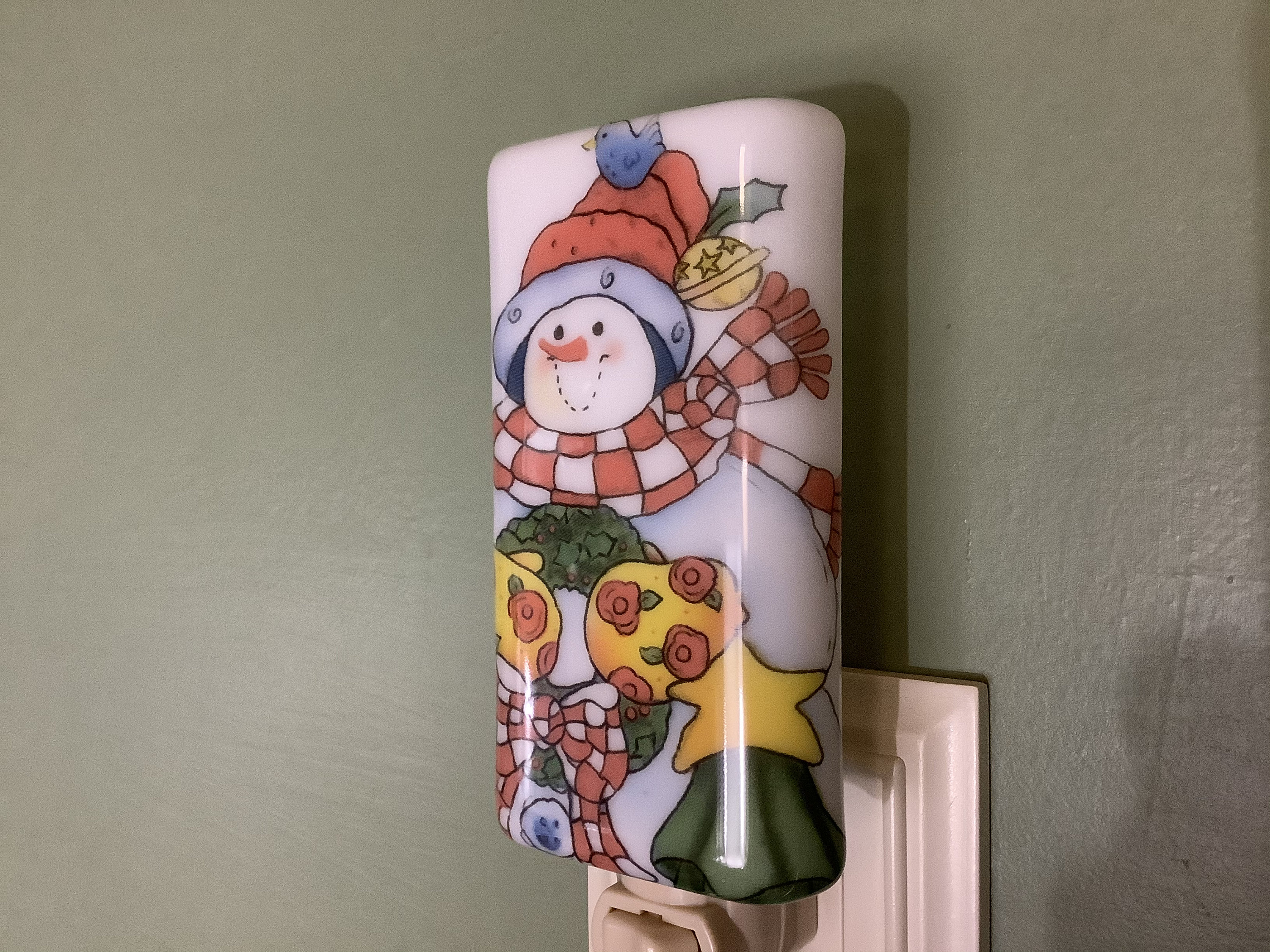 Snowman Fused Glass Wall Plug in Winter Tall Night Light With Draped ...