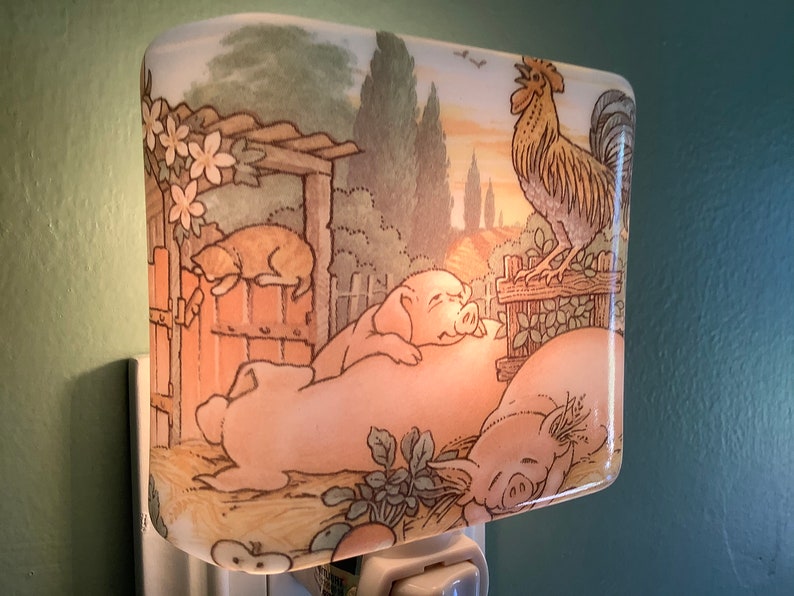 Pigs Fused Glass Plug in Farm Animal Night Light With Draped - Etsy