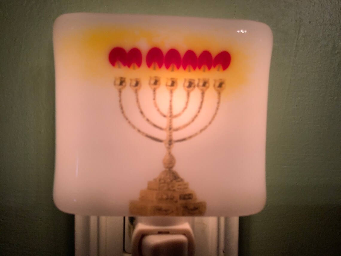 Menorah Fused Glass Plug in Jewish Night Light Outlet Sconce - Etsy