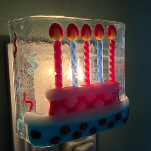 1 Happy Birthday Cake Fused Glass Plug in Night Light - Etsy