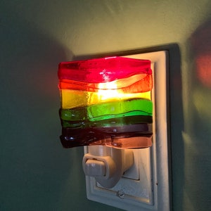 Rainbow Wave Fused Glass Plug in Night Light With Draped Sides Mini ...