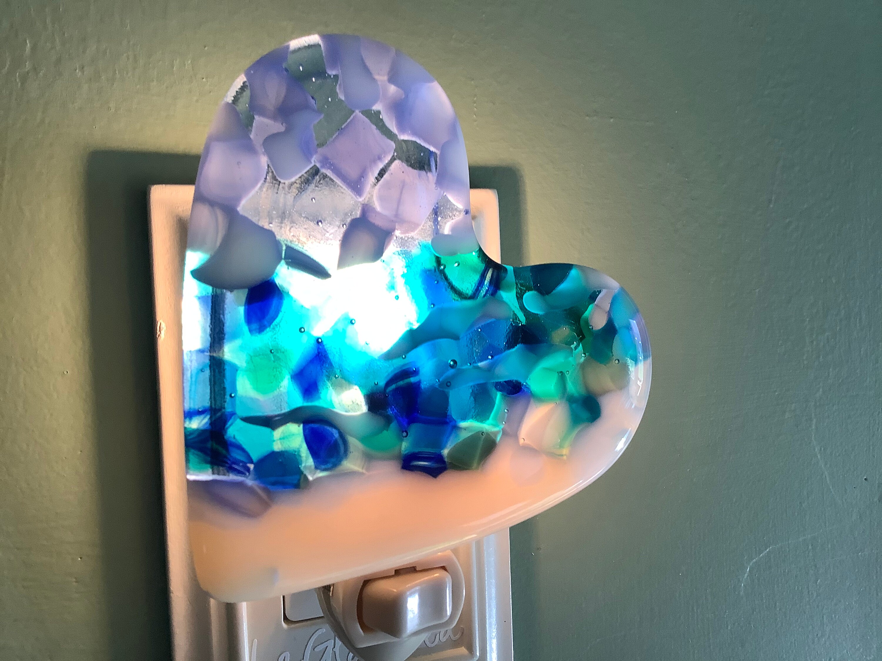 Home & Living Lighting Beach Blue Heart Fused Glass Plug In Night Light ...