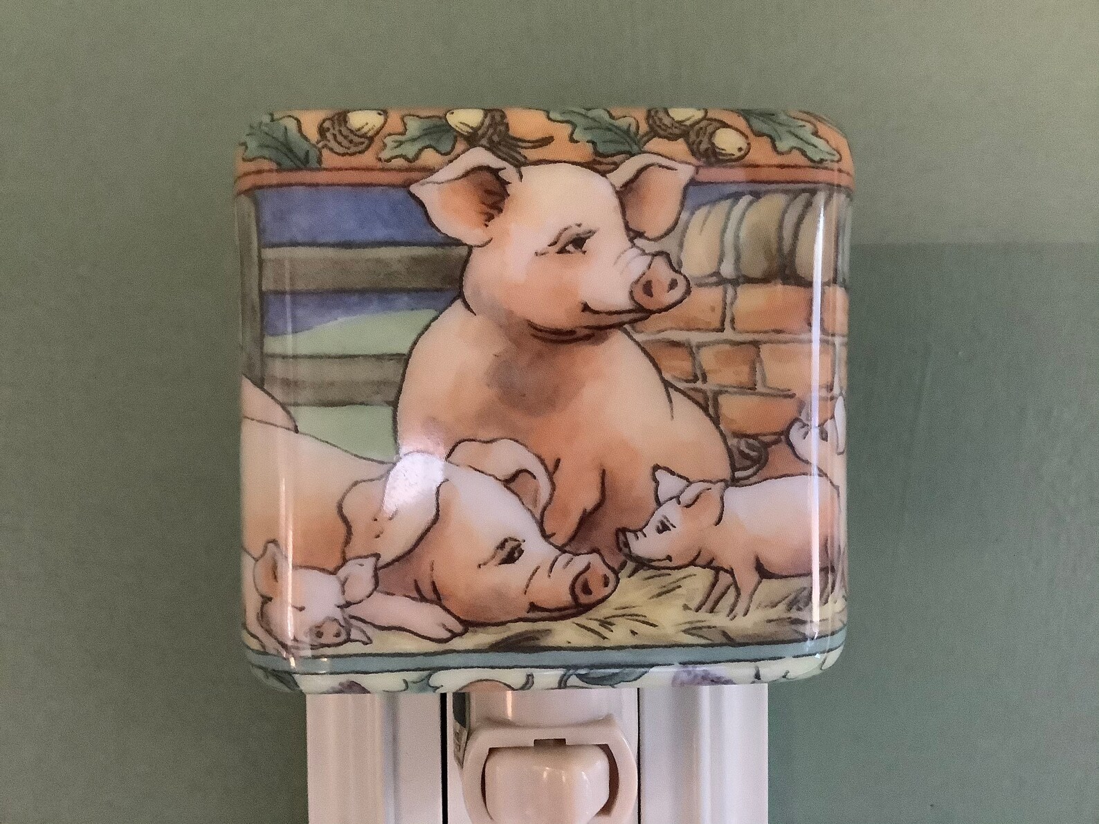 Pigs Fused Glass Plug in Farm Animal Night Light With Draped - Etsy