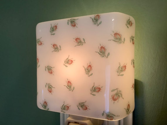 Tiny Pink Rose Floral Fused Glass Plug In Flower Night Light | Etsy