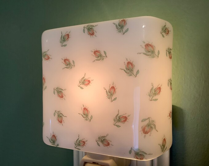 Tiny Pink Rose Floral Fused Glass Plug in Flower Night Light With ...