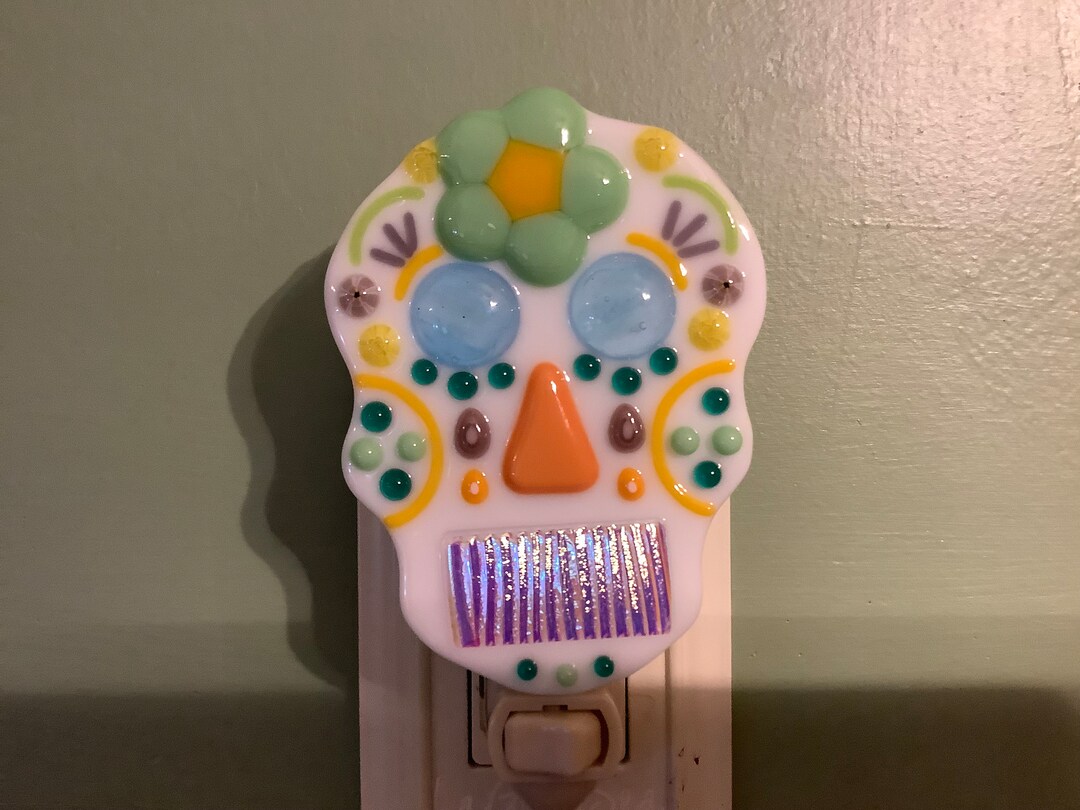 Sugar Skull Fused Glass Plug in Night Light Day of the Dead - Etsy