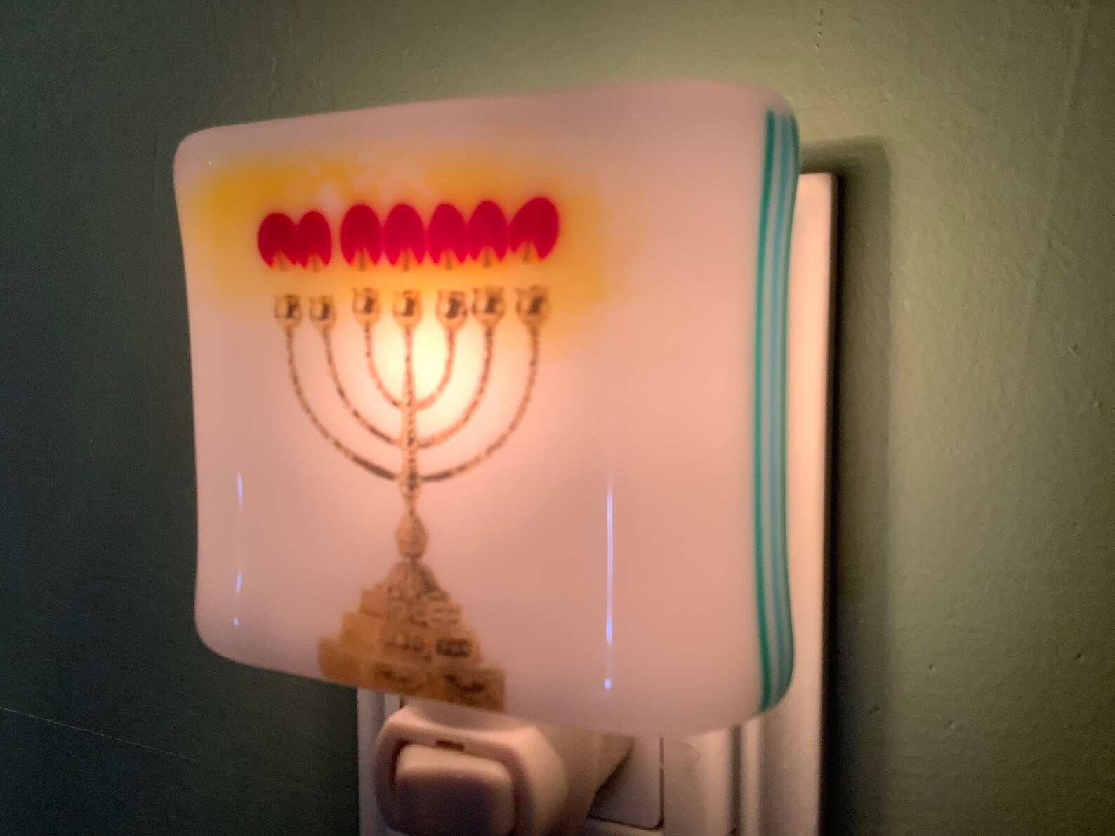 Menorah Fused Glass Plug in Jewish Night Light Outlet Sconce - Etsy
