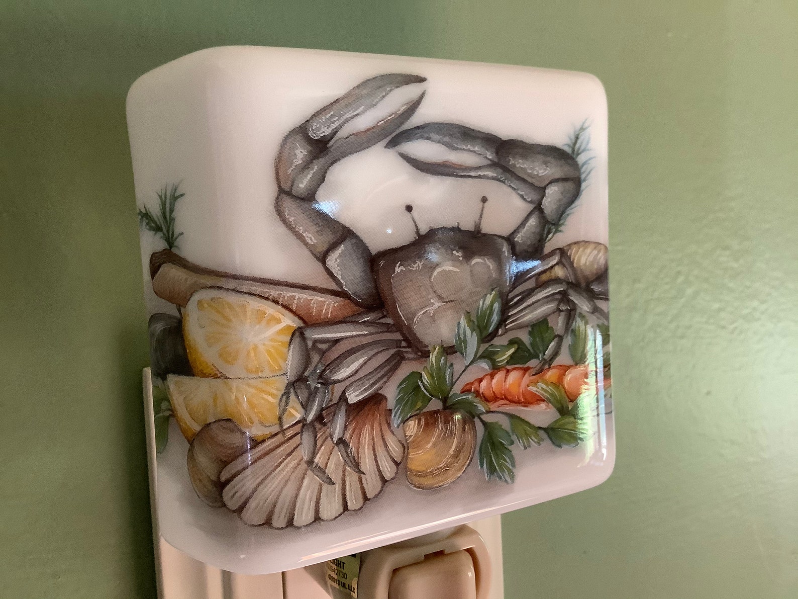Crab Feast Fused Glass Plug in Kitchen Night Light With Draped Sides ...