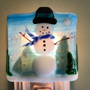 Snowman Fused Glass Plug In Winter Wonderland Night Light with | Etsy