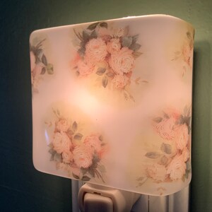 1 Floral Fused Glass Plug in Rose Night Light With Draped Sides Outlet ...