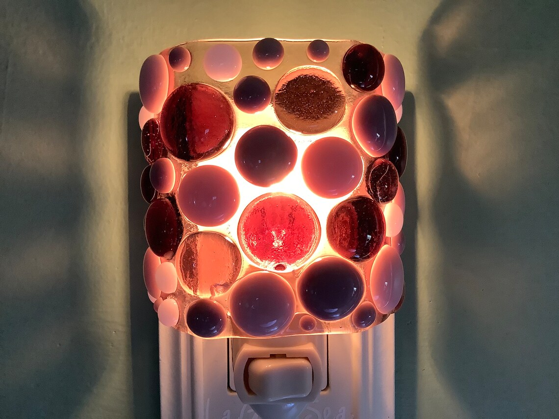 1 Purple Passion Dots Fused Glass Plug in Night Light With Draped ...