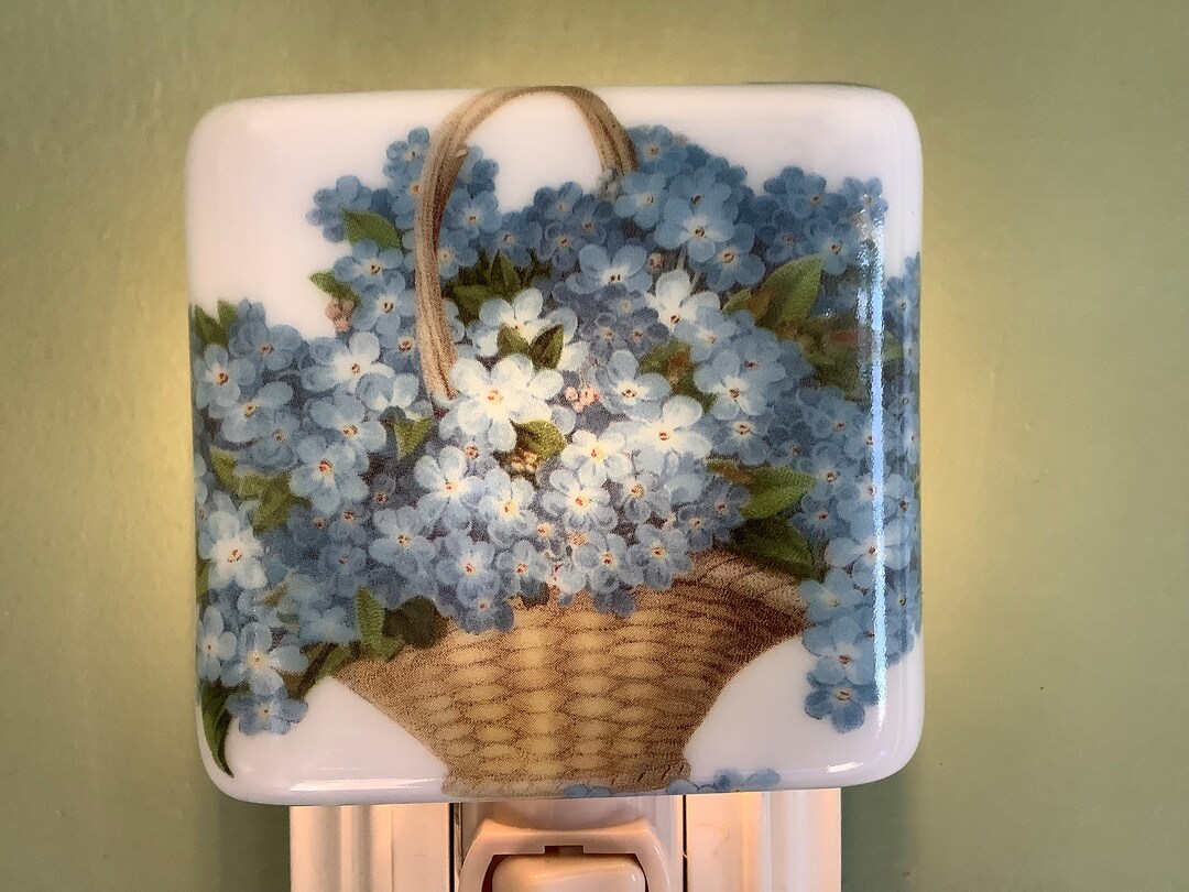 1 Forget Me Nots Floral Fused Glass Plug in Flower Night Light With ...