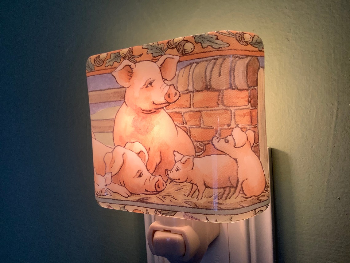 Pigs Fused Glass Plug in Farm Animal Night Light With Draped - Etsy