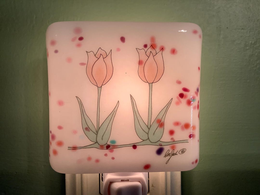 Tulip Floral Fused Glass Plug in Flower Night Light With Draped Sides ...