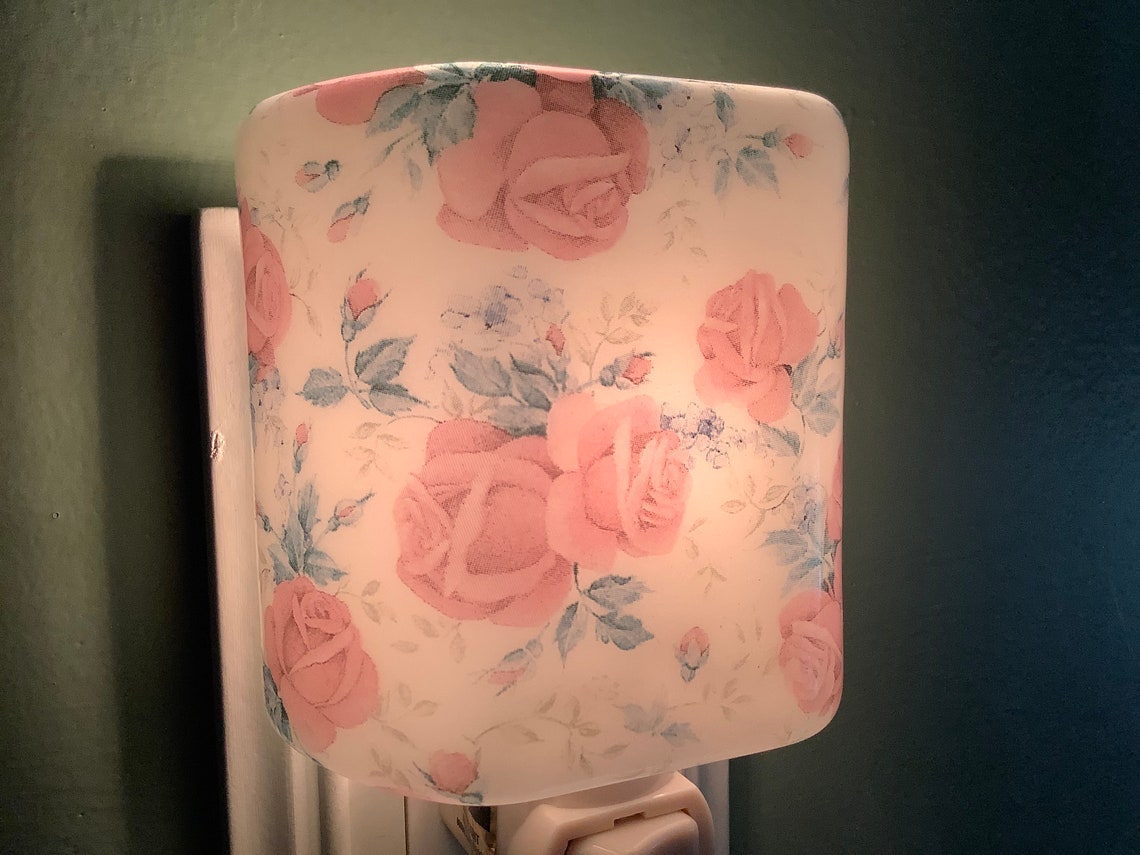 Pink Rose Floral Fused Glass Plug in Flower Night Light With - Etsy