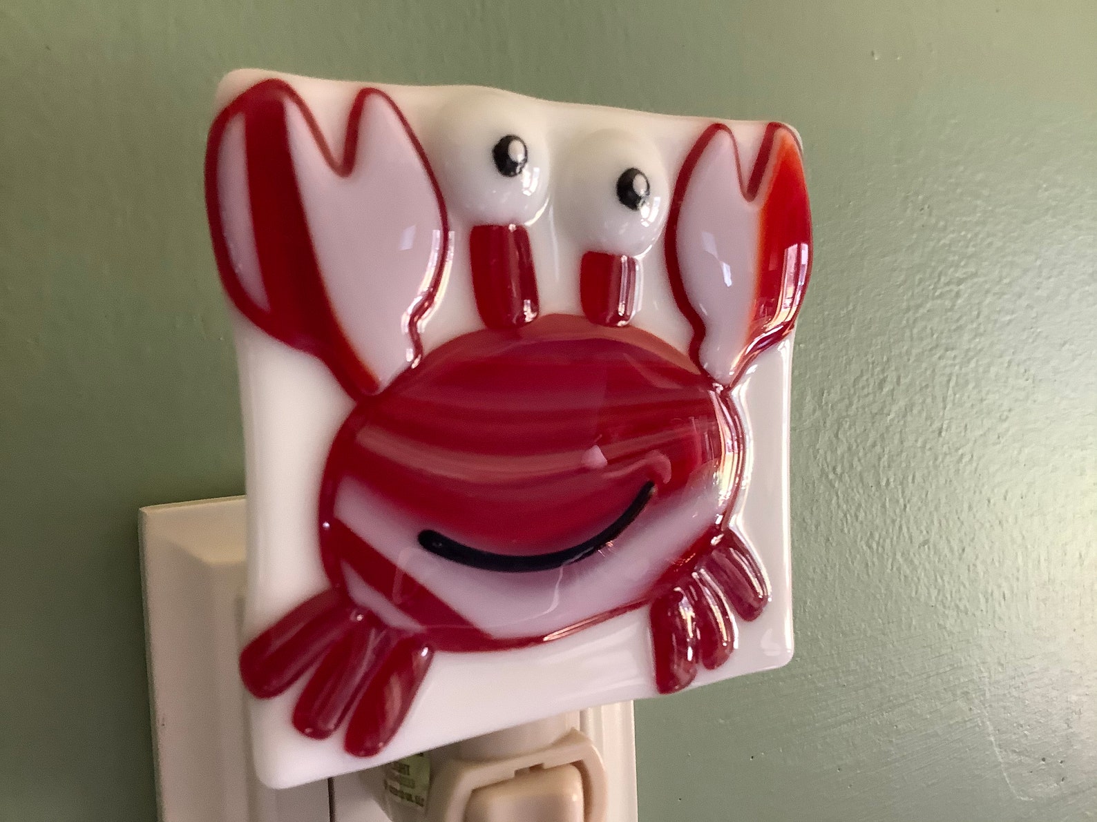 1 Red Happy Crab Fused Glass Wall Plug in Night Light - Etsy