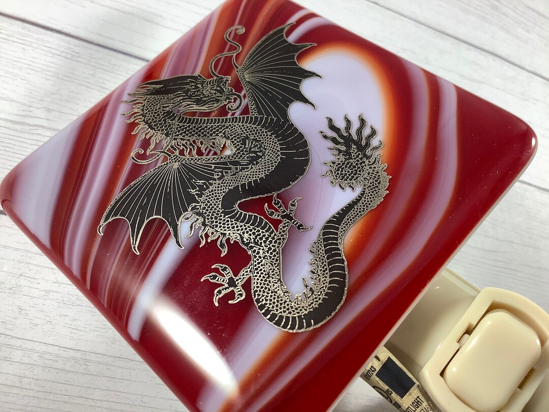 1 Oriental Chinese Dragon Fused Glass Plug in Night Light RED - Etsy
