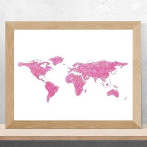 Pink Glitter World Outline, Sparkle Map, Pink World Map - Etsy