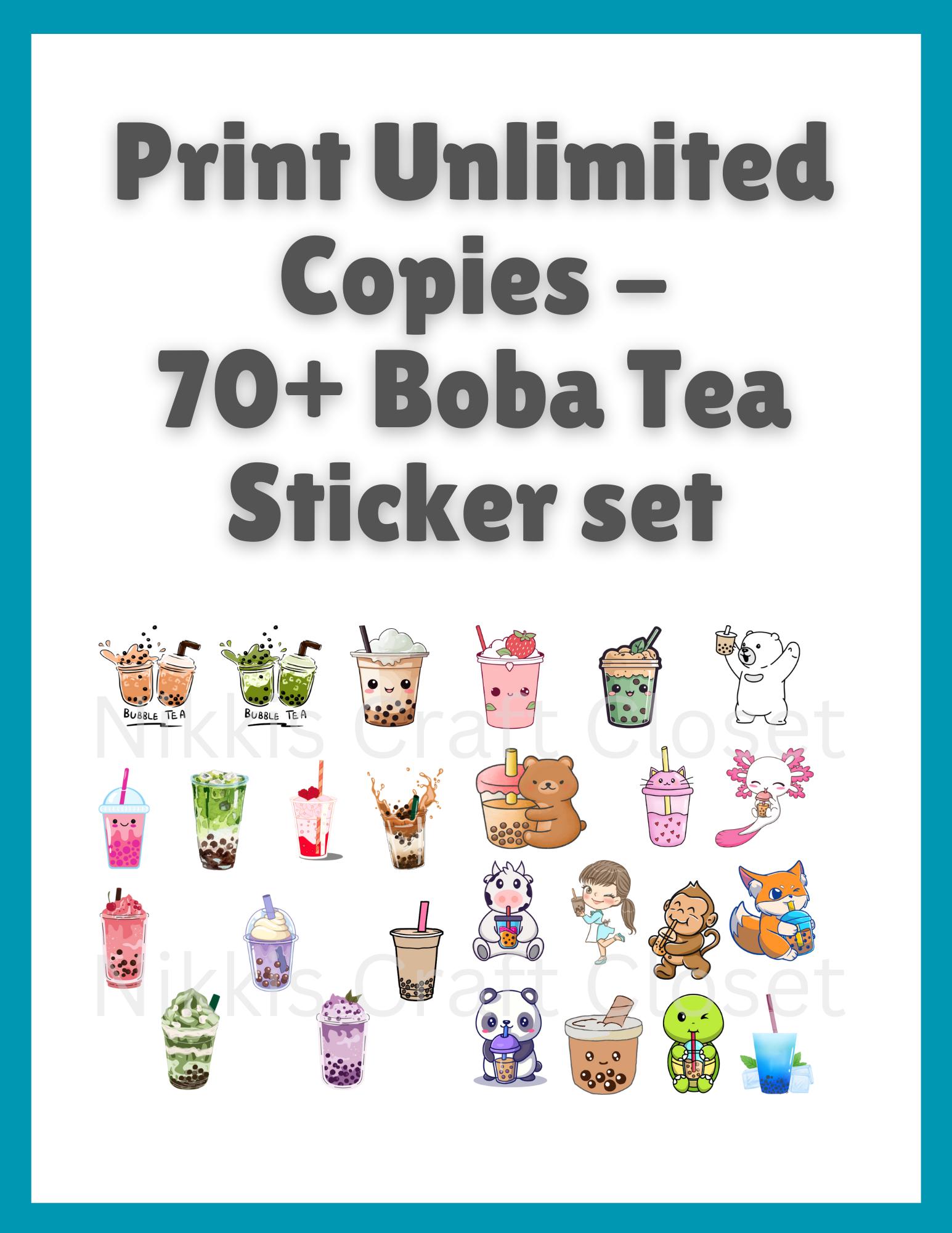 Printable Boba Bubble Tea Sticker Pack, Drink Lovers Stickers, Anime ...