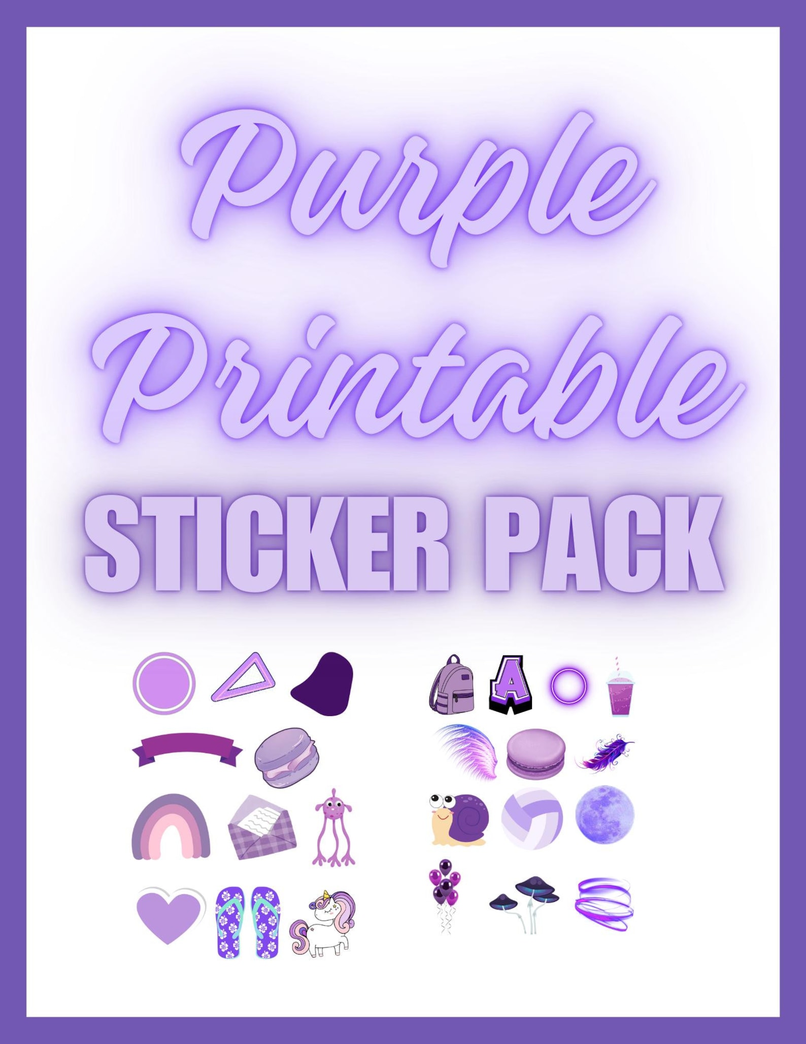 120 Printable Purple Sticker Set, Love Purple Stickers, Digital Sticker ...