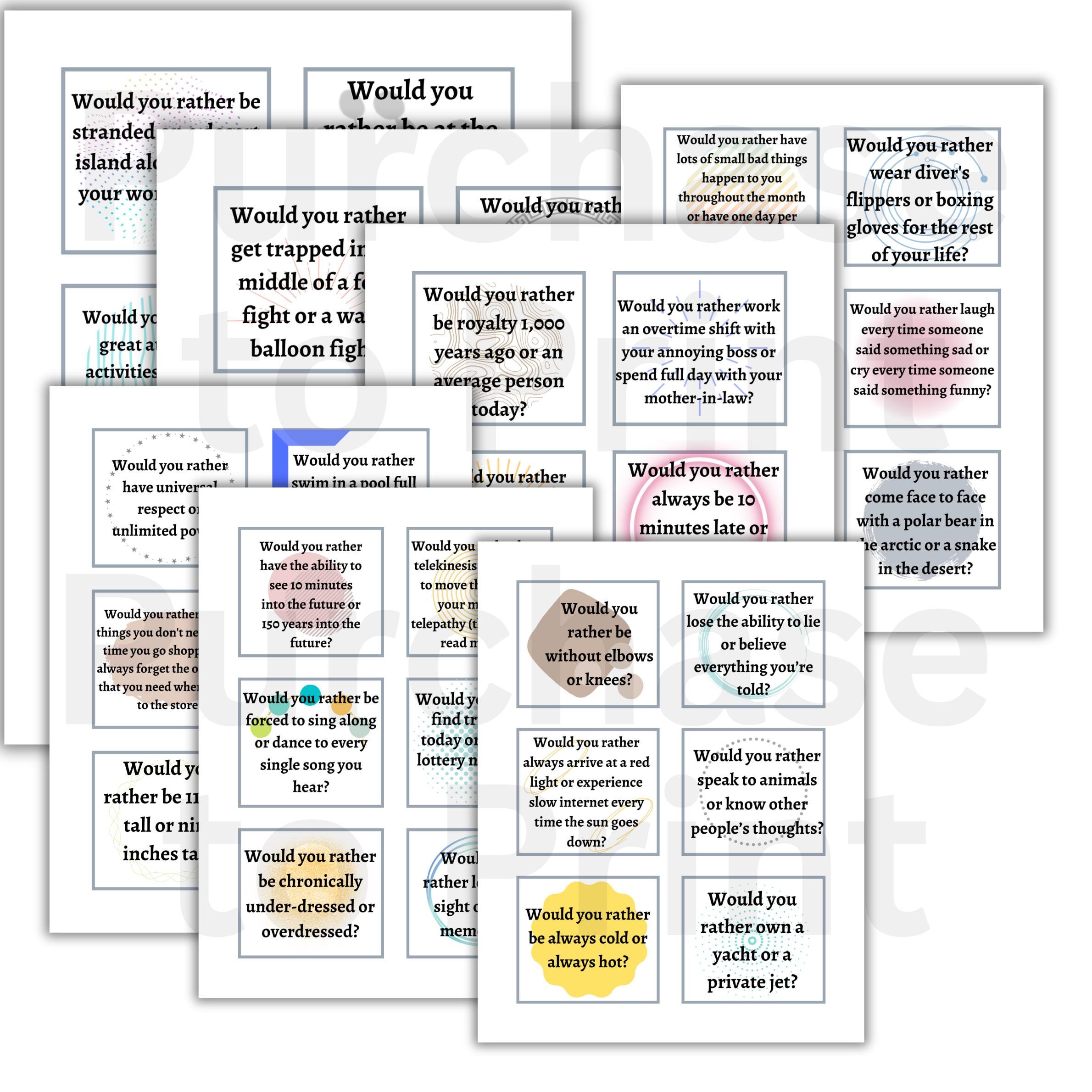 Would You Rather Icebreaker Printable Team Building Cards, Group or ...