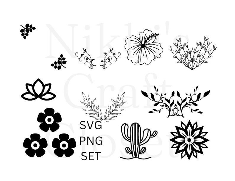 Flower Svg Bundle of 20 Floral Svg Set Vine Svg Cactus - Etsy
