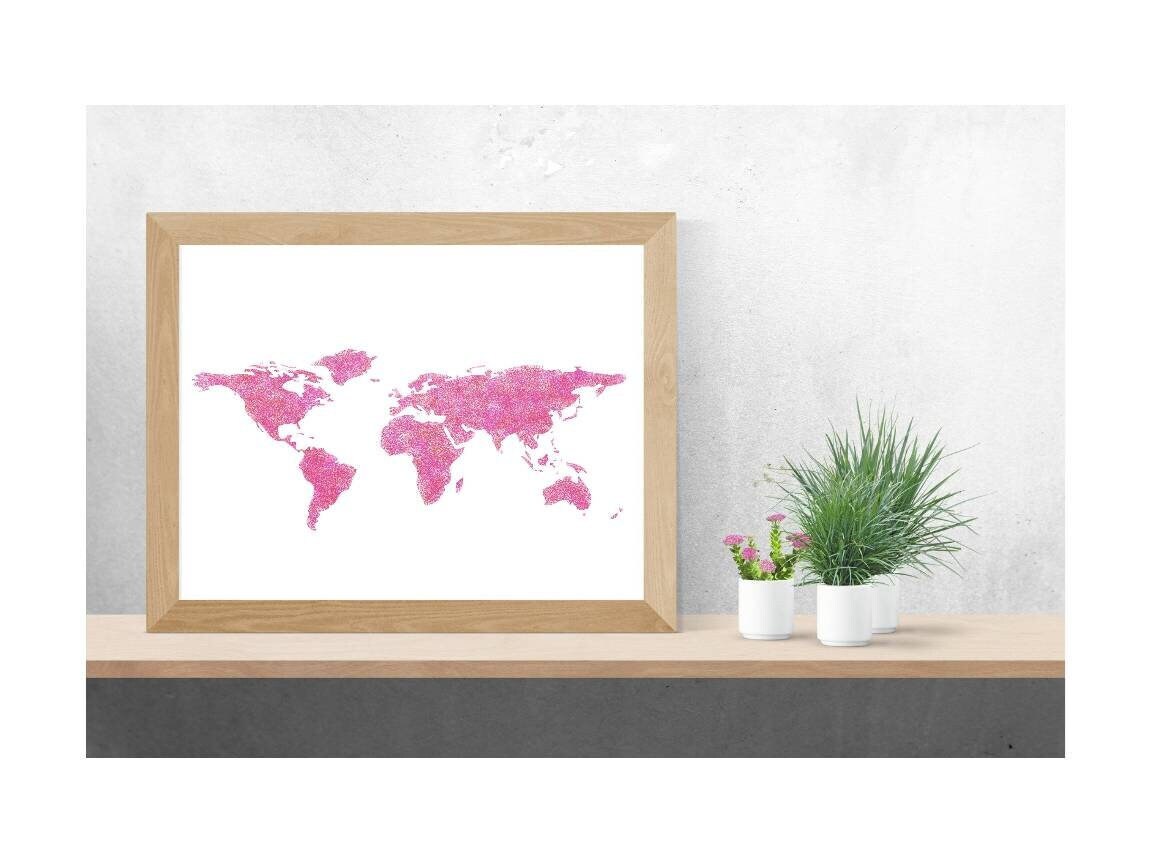 Pink Glitter World Outline, Sparkle Map, Pink World Map - Etsy