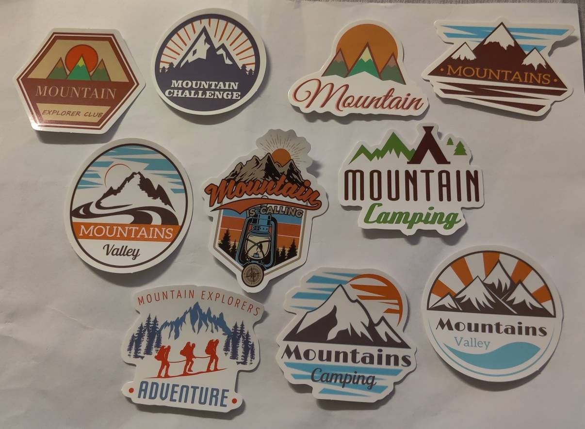 Mountain Adventure Vinyl Stickers, Set of 10 Mountain Water Bottle ...