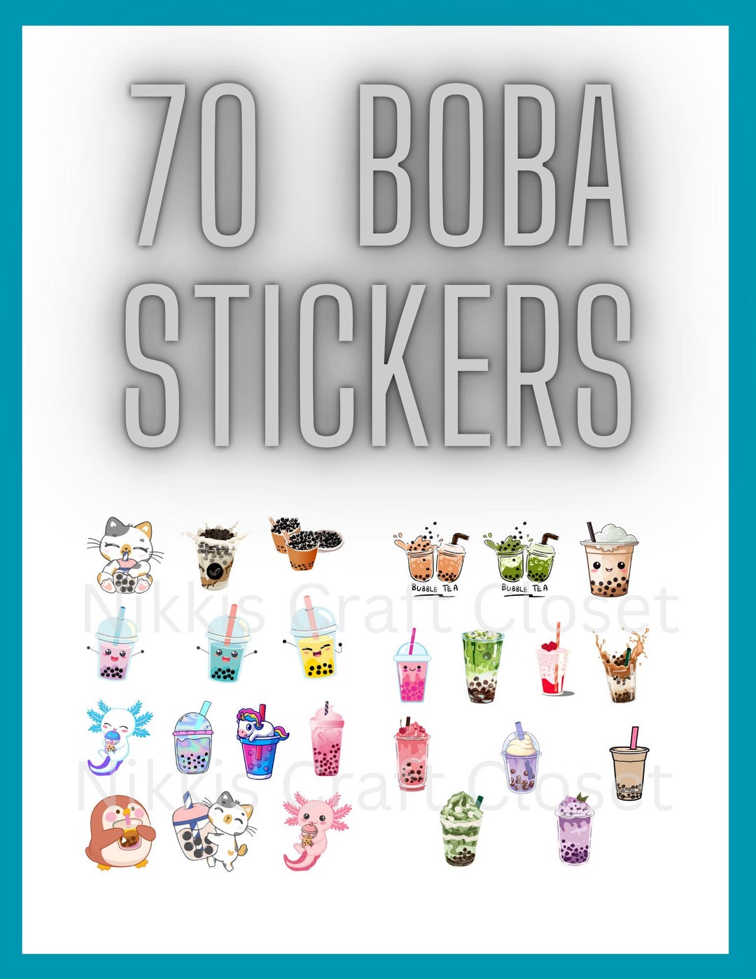 70 Printable Boba Sticker Set, Bubble Tea Stickers, Digital Sticker ...