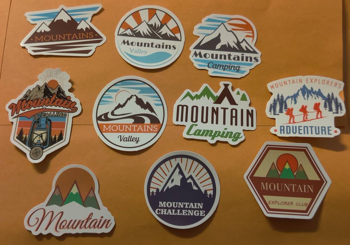 Mountain Adventure Vinyl Stickers, Set of 10 Mountain Water Bottle ...